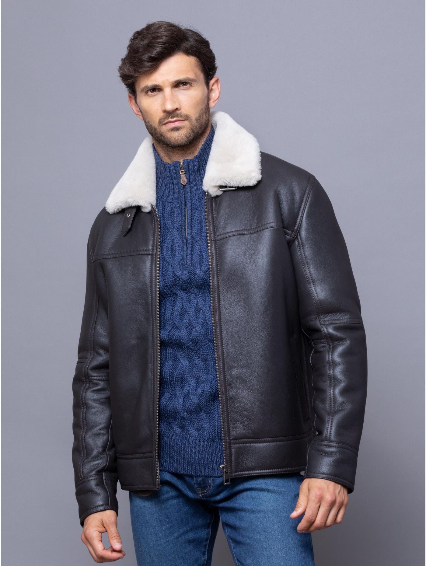 Spitfire Sheepskin Aviator Jacket - Chocolate || Pure Leather Jacket ...